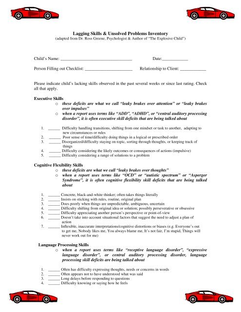 Lagging Skills & Unsolved Problems Inventory - CPRI