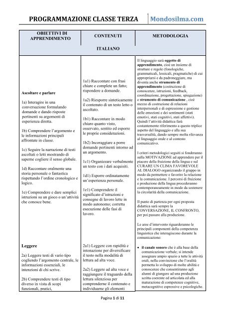 PROGRAMMAZIONE CLASSE TERZA - Mondosilma