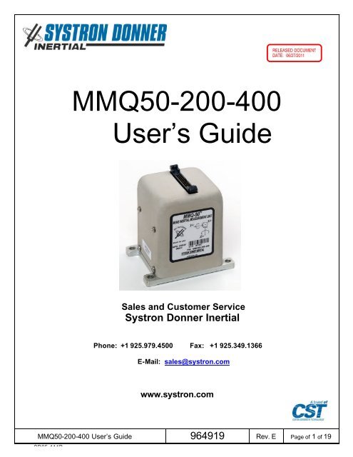 MMQ50-200-400 User's Guide - Systron Donner Inertial Division