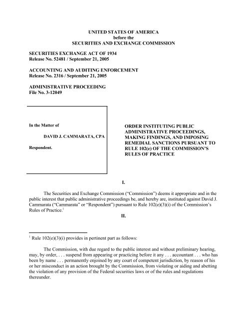 Administrative Proceeding: David J. Cammarata, CPA, Release No ...