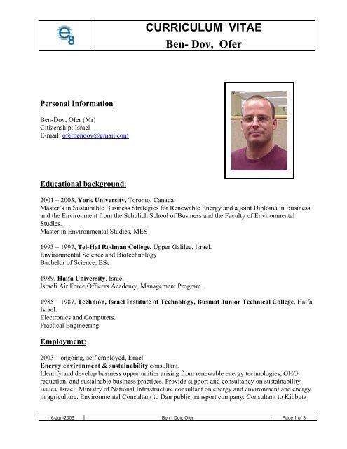 CURRICULUM VITAE Ben- Dov, Ofer - Global Sustainable ...
