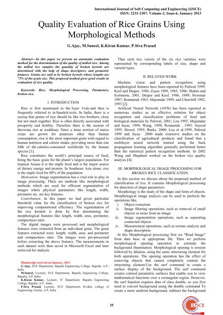 Quality Evaluation of Rice Grains Using Morphological Methods