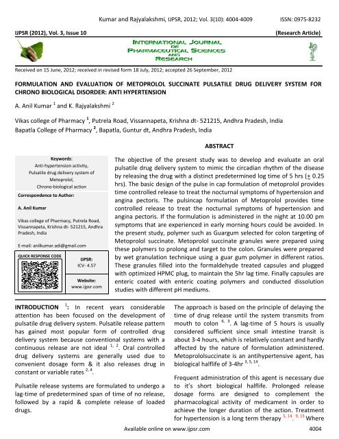 IJPSR (2009), Issue 1, Vol - International Journal of Pharmaceutical ...