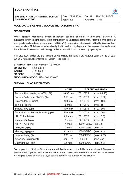 Refined Sodium Bicarbonate K - Aliphos