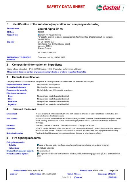 MSDS Castrol Alpha SP 1000 PDF PDF Dangerous Goods Personal, 43% OFF