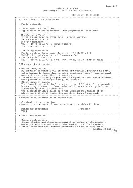 MSDS - Fuchs Reniso SP 46 - 13May08 [FES].pdf - Fuchs Lubricants
