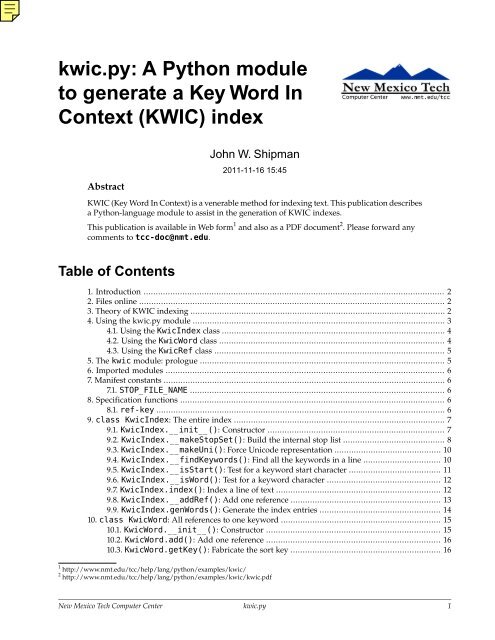kwic.py: A Python module to generate a Key ... - New Mexico Tech