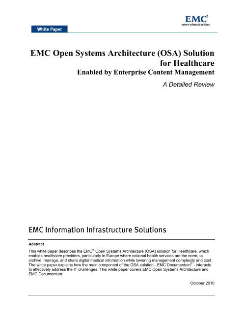 EMC Open Systems Architecture (OSA) Solution for Healthcare ...