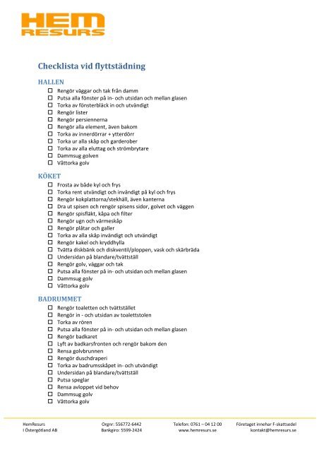 Checklista vid flyttstädning