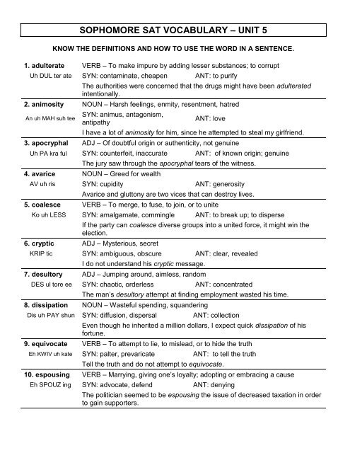 Unit 5 SAT Vocabulary