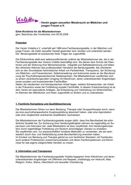 Ethikrichtlinie für Mitarbeiterinnen - Violetta