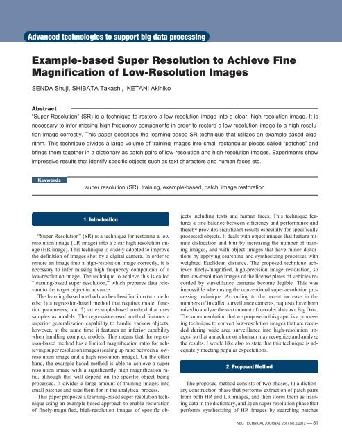 Example-based Super Resolution to Achieve Fine ... - Nec