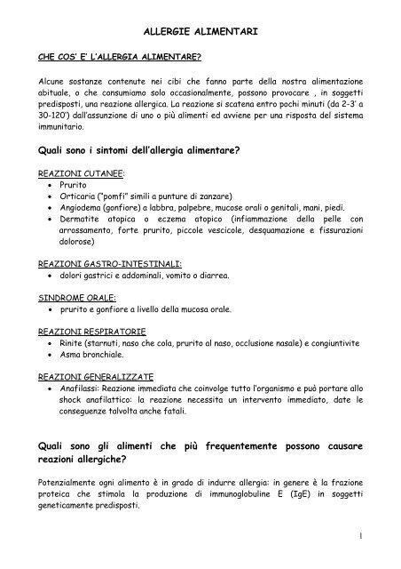 La classificazione delle reazioni alimentari indispensabile per una ...