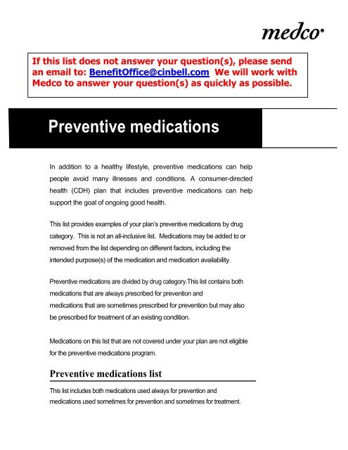 Preventive Drug List - Cincinnati Bell