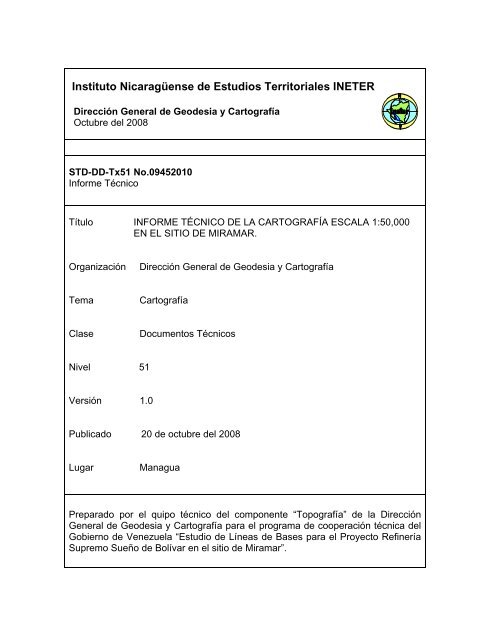 INSTITUTO NICARAGENSE DE ESTUDIOS TERRITORIALES - Ineter