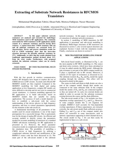 Extracting of substrate network resistances in RFCMOS transistors ...