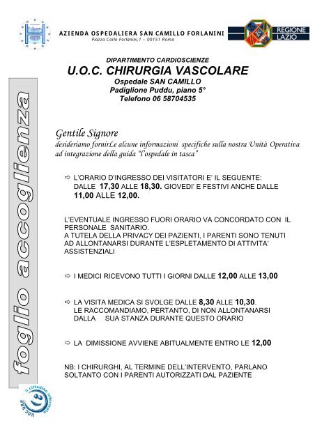 Chirurgia Vascolare - Azienda ospedaliera S.Camillo-Forlanini Chirurgia Vascolare - Azienda ospedaliera S.Camillo-Forlanini