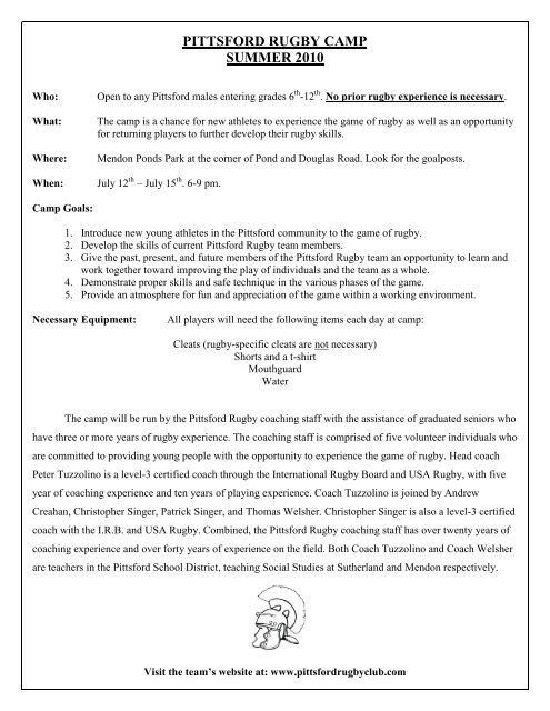 Pittsford Rugby Camp Registration Form - Pittsford Rugby Club