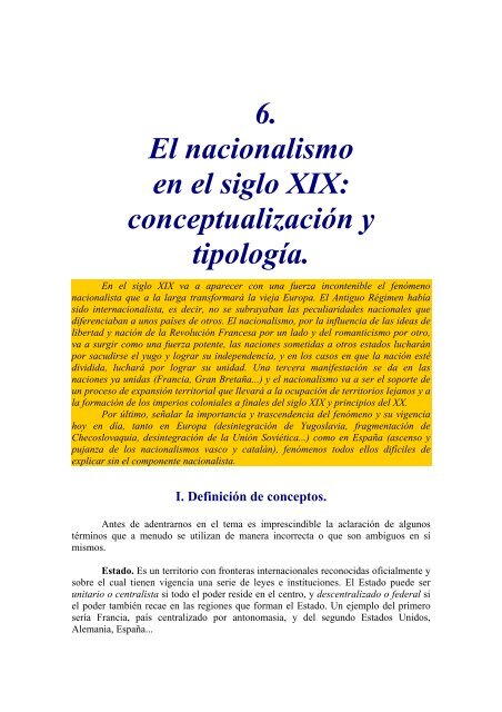 6. El nacionalismo en el siglo XIX: conceptualización y tipología.