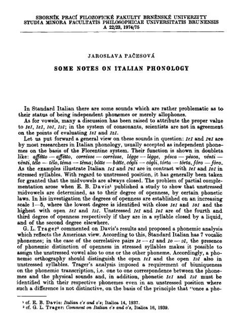 SOME NOTES ON ITALIAN PHONOLOGY