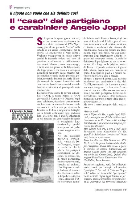 Il “caso” del partigiano e carabiniere Angelo Joppi - Anpi