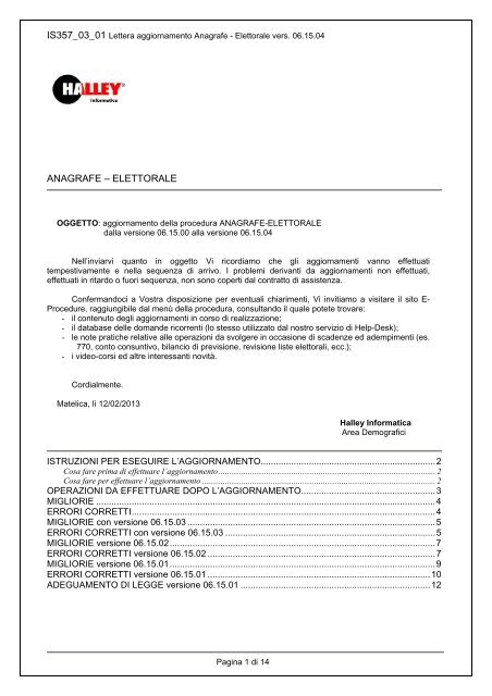 anagrafe – elettorale - Aggiornamenti Halley - Halley Informatica