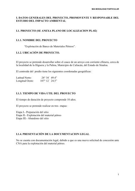 i. datos generales del proyecto, promovente y ... - sinat - Semarnat