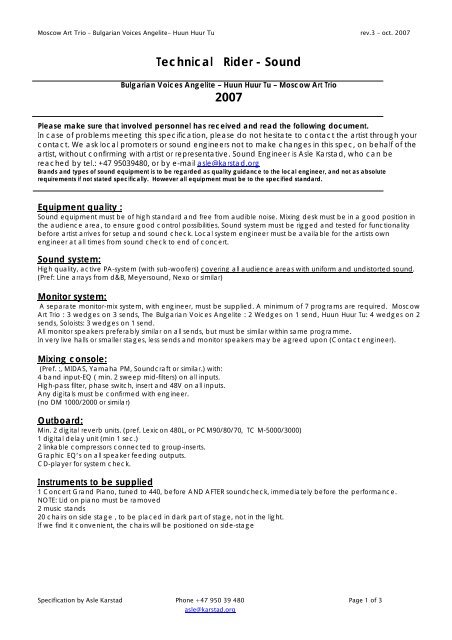 Technical Rider - Sound 2007