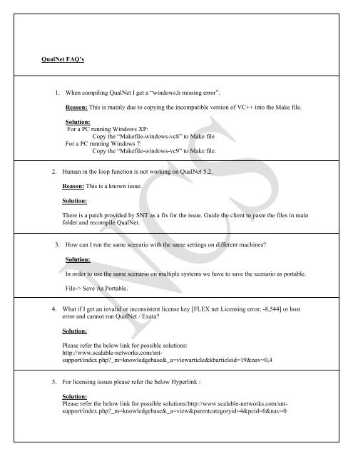 FAQ's on Technical Problems (QualNet,Exata and Exata-Cyber)