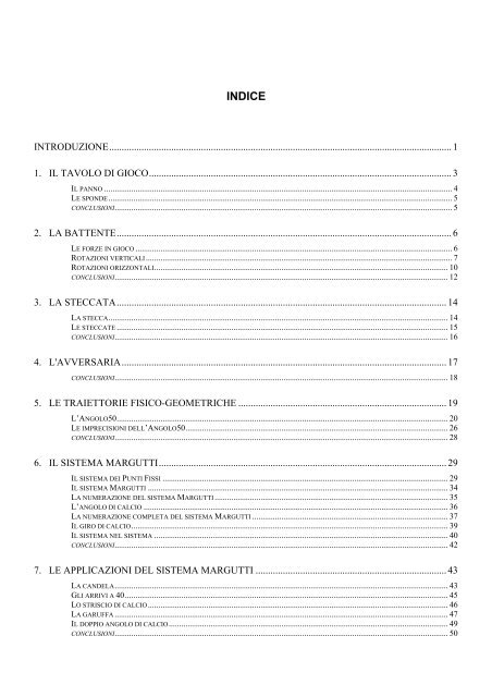 INDICE del LIBRO (completo in formato pdf) - Il Biliardo Universale