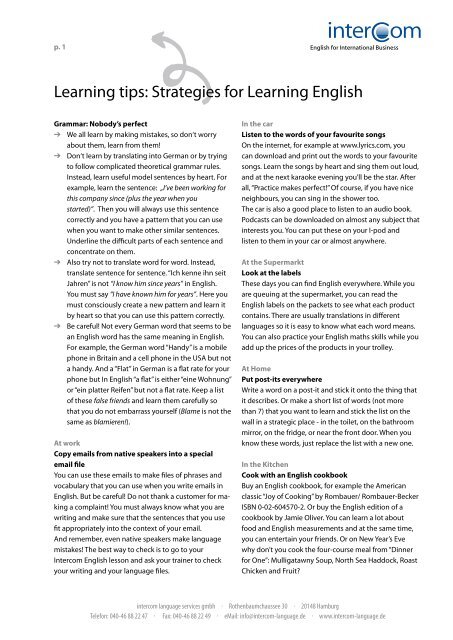 Learning tips: Strategies for Learning English - Intercom Language ...