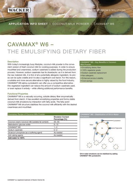 CAVAMAX® W6 – THE EMULSIFYING DIETARY ... - Wacker Chemie