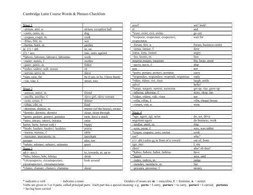 Cambridge Latin Course Words & Phrases Checklists - Quia
