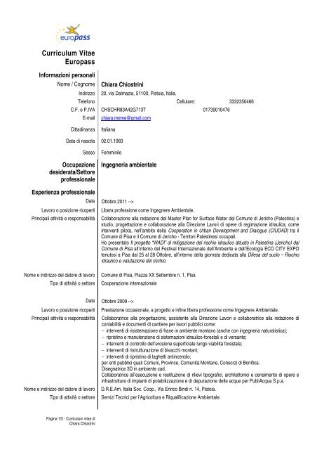 Curriculum Vitae Europass - Ordine degli Ingegneri della provincia ... Curriculum Vitae Europass - Ordine degli Ingegneri della provincia ...
