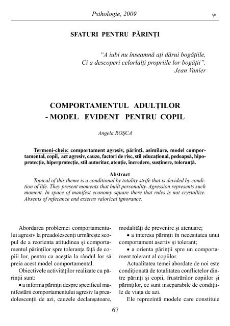 ROŞCA Angela – Comportamentul părinţilor - Revista Psihologie