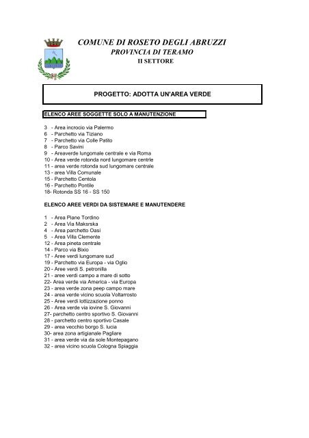 elenco e schede aree verdi - Comune di Roseto degli Abruzzi