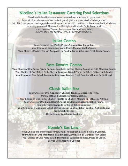Catering - Nicolino's Italian Restaurant