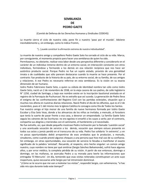 SEMBLANZA DE PEDRO GAETE - Comité Memoria MAPU