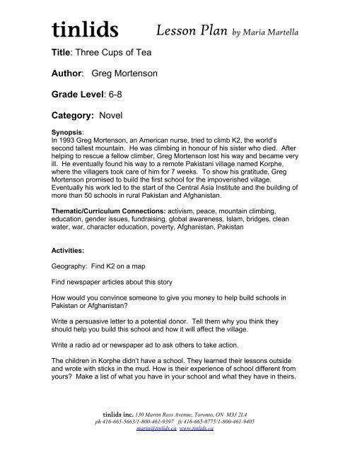 Lesson Plan by Maria Martella Title: Three Cups of Tea ... - Accessola2