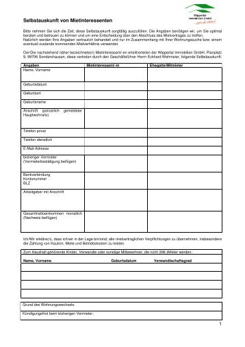 Freiwillige Selbstauskunft zur Wohnungsbewerbung - WBG Straubing