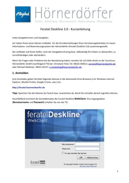 Kurzanleitung Feratel Deskline 3.0 -â Kurzanleitung - HÃ¶rnerdÃ¶rfer