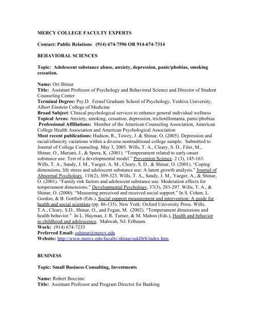 MERCY COLLEGE FACULTY EXPERTS