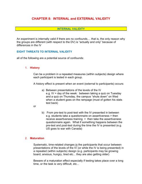 CHAPTER 8: INTERNAL and EXTERNAL VALIDITY