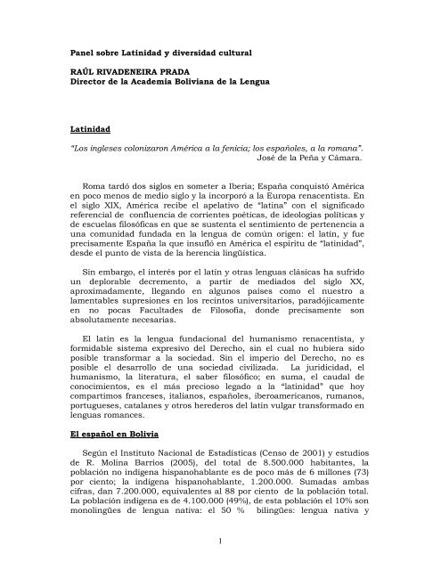 el discurso en formato PDF - Academia Boliviana de la Lengua