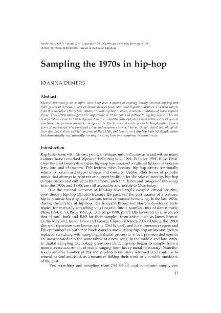 Sampling the 1970s in hip-hop