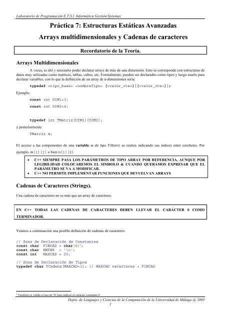 Práctica 7: Estructuras Estáticas Avanzadas Arrays ...
