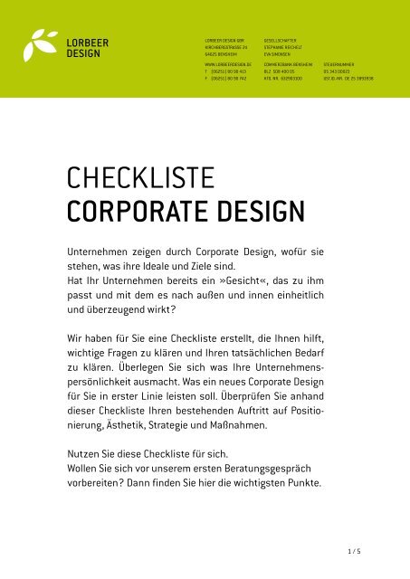 PDF Download Checkliste CORPORATE DESIGN - Lorbeer Design