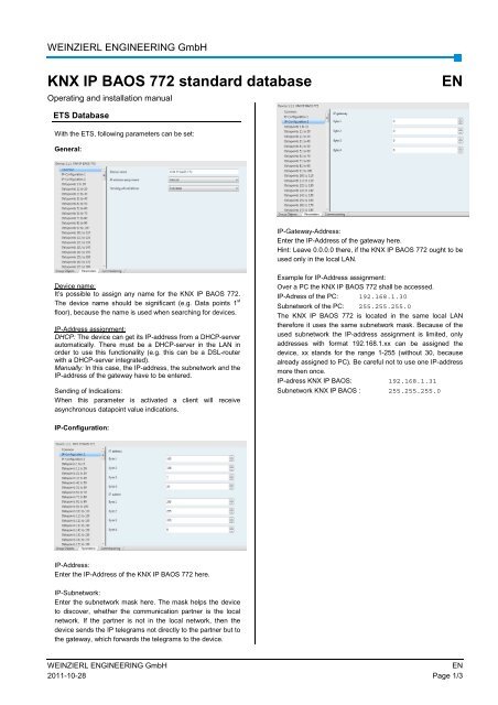 Manual standard database - Weinzierl Engineering GmbH