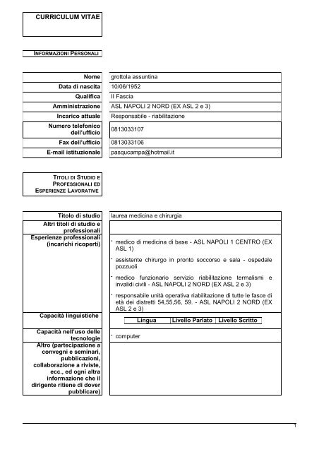 visualizza il curriculum - ASL Napoli 2 Nord