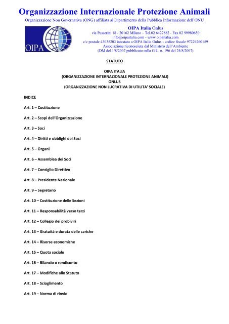 Statuto OIPA Italia onlus